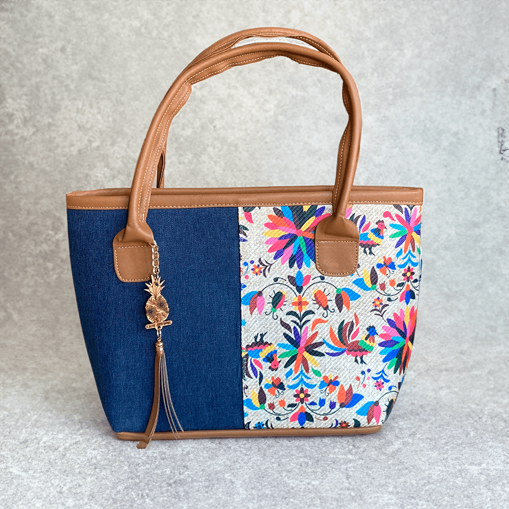 Bolsa de Mano Artesanal - Color Azul y Beige - estiloartesanal.com