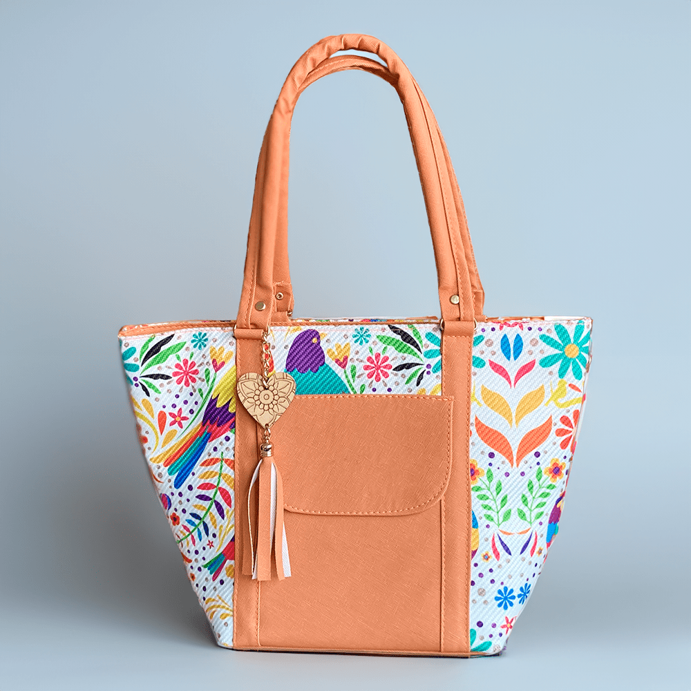 Bolsa de Mano Artesanal - Color Naranja y Blanco - estiloartesanal.com